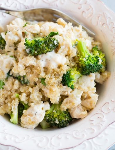 One Pan Cheesy Chicken Broccoli and Quinoa - Cooking Classy