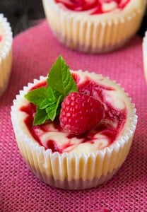 Raspberry Swirled Mini Cheesecakes - Cooking Classy