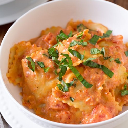Ravioli with Creamy Sun-dried Tomato and Basil Sauce - Cooking Classy