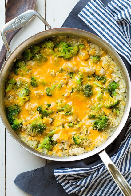 One Pan Cheesy Chicken Broccoli and Quinoa - Cooking Classy