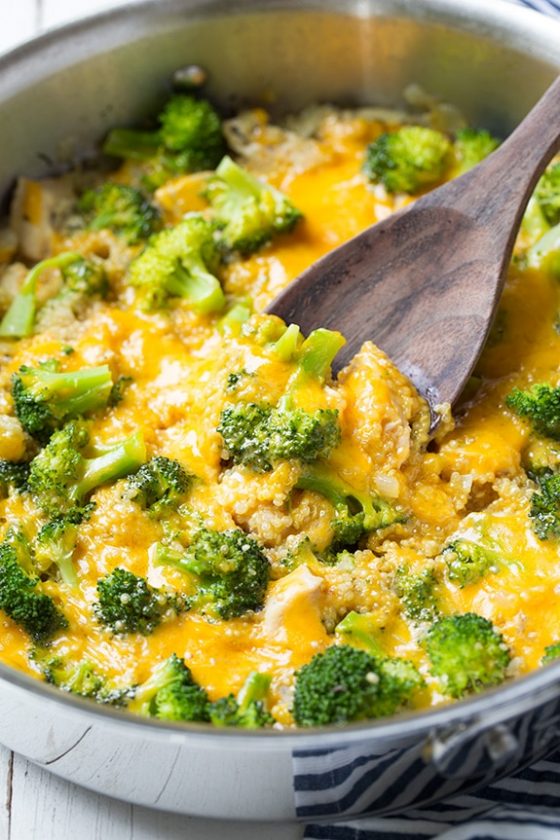 One Pan Cheesy Chicken Broccoli and Quinoa - Cooking Classy