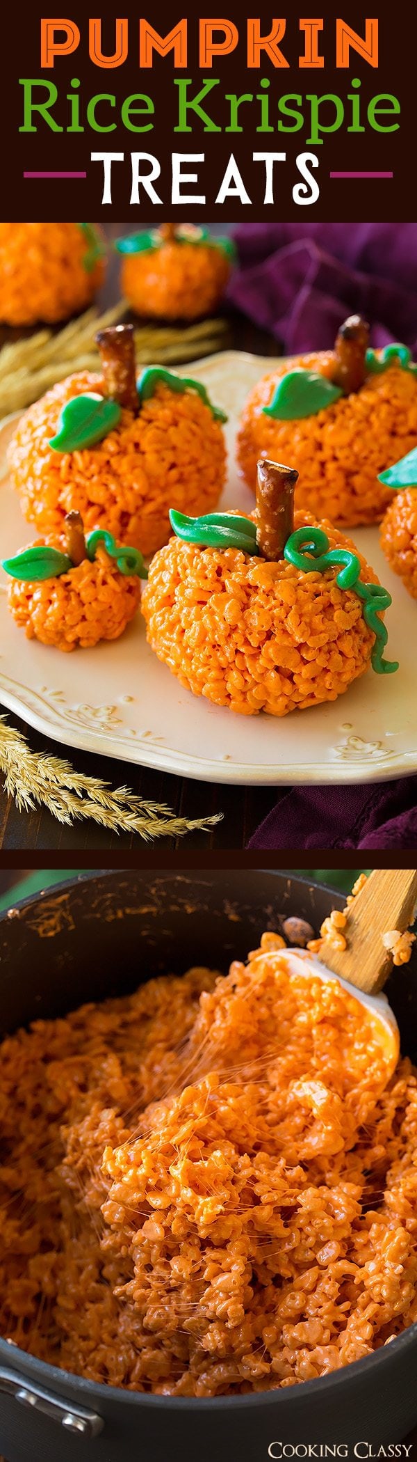 Pumpkin Rice Krispie Treats - Cooking Classy