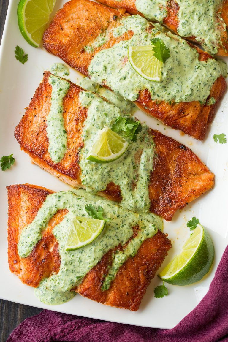 Cilantro Lime Salmon (with Creamy Cilantro Sauce!) - Cooking Classy