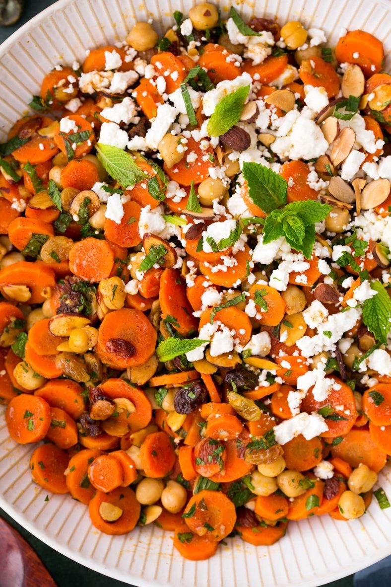 Carrot Salad with Chick Peas Almonds and Feta - Cooking Classy