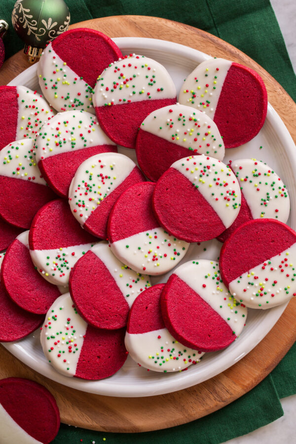 Red Velvet Shortbread Cookies {Dipped in White Chocolate} - Cooking Classy