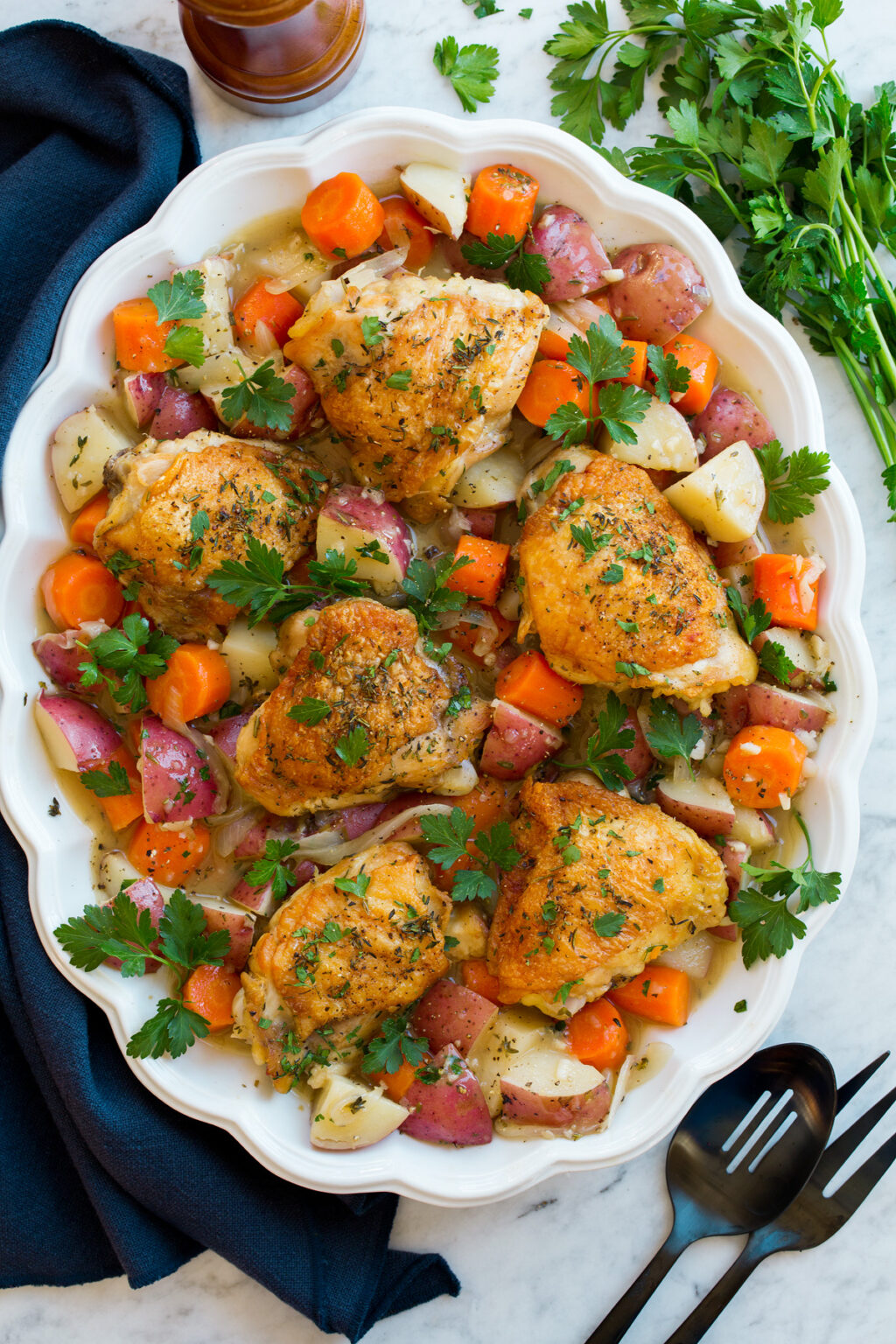 Braised Chicken Thighs {with Vegetables} - Cooking Classy