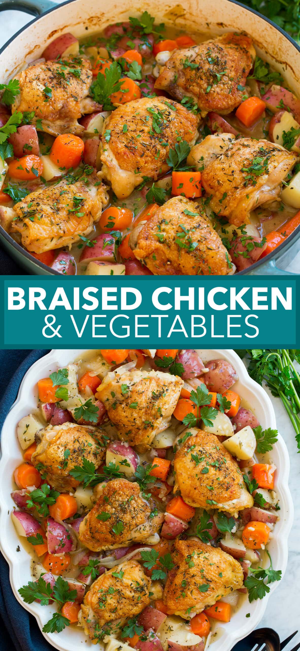 Braised Chicken Thighs {with Vegetables} - Cooking Classy